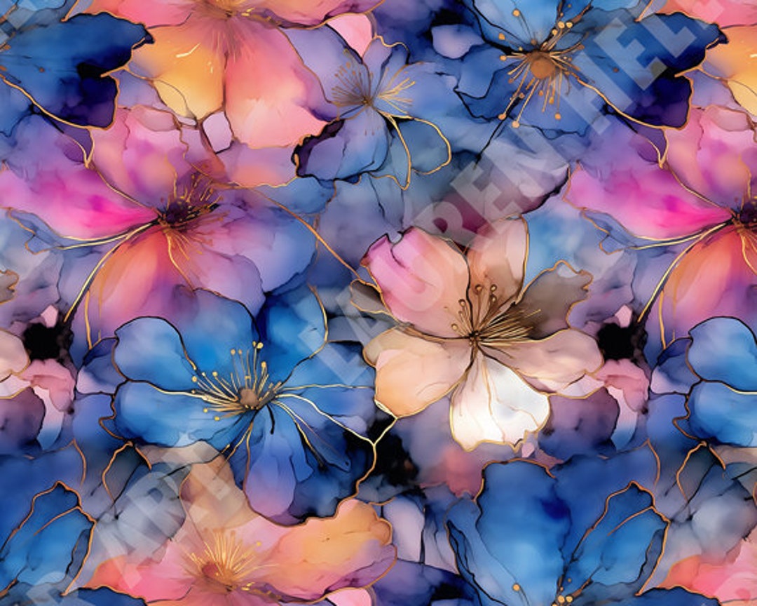 Holographic Iridescent Alcohol Ink Florals Seamless, Repeating Pattern 2 Files, Tiled & Not ...