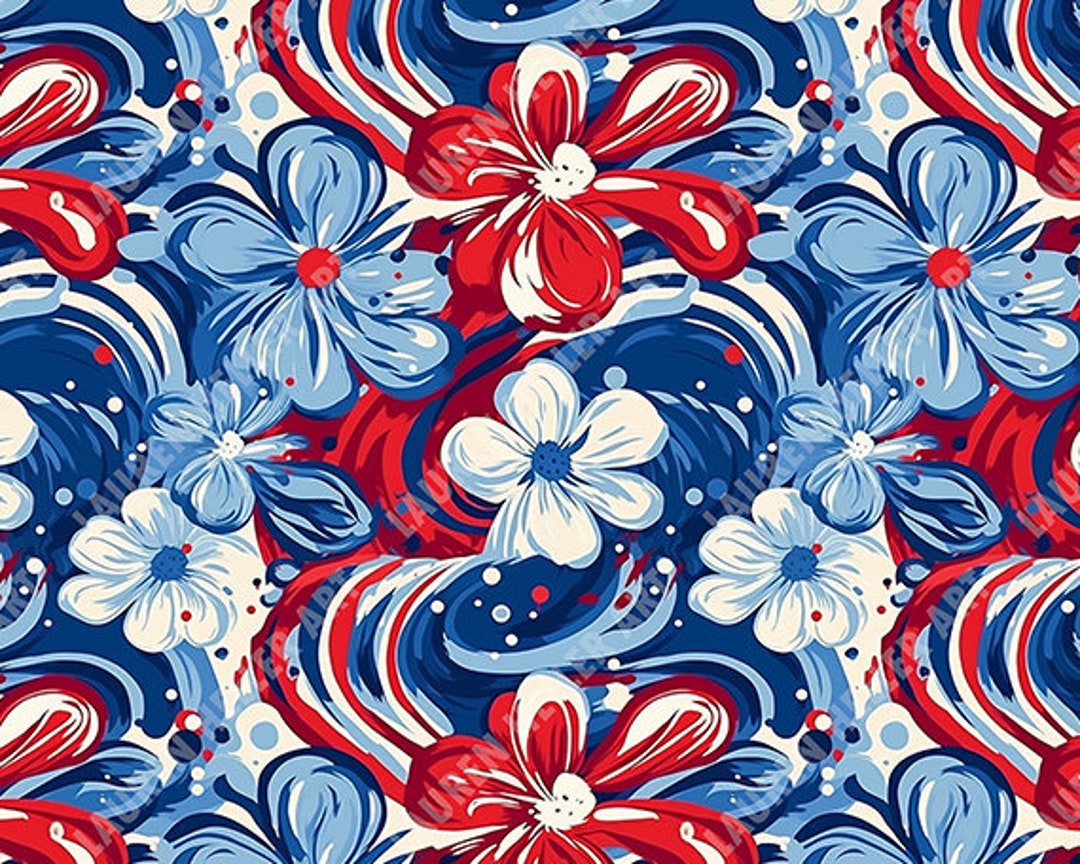 Red, White and Blue Flowers and Ribbon - Seamless, Repeating Pattern ...