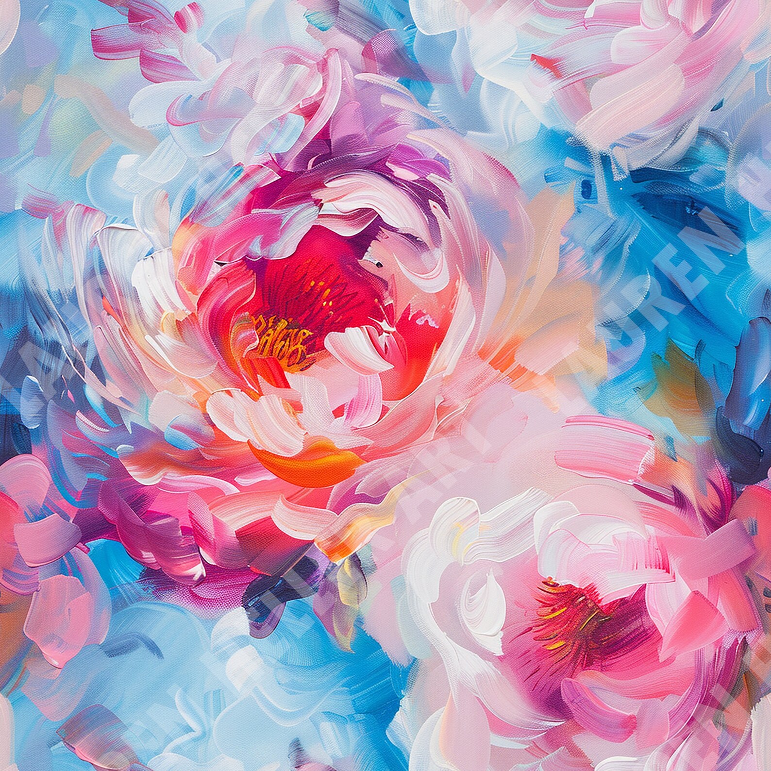 Pink Impressionist Peonies in Full Bloom - Seamless, Repeating Pattern ...