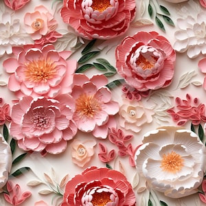 Pink Paper Quilling Peonies Pattern – Seamless Floral Design (digital ...