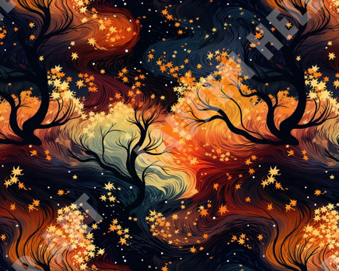 Autumn Cosmic Trees - Seamless, Repeating Pattern - 2 Files, Tiled ...