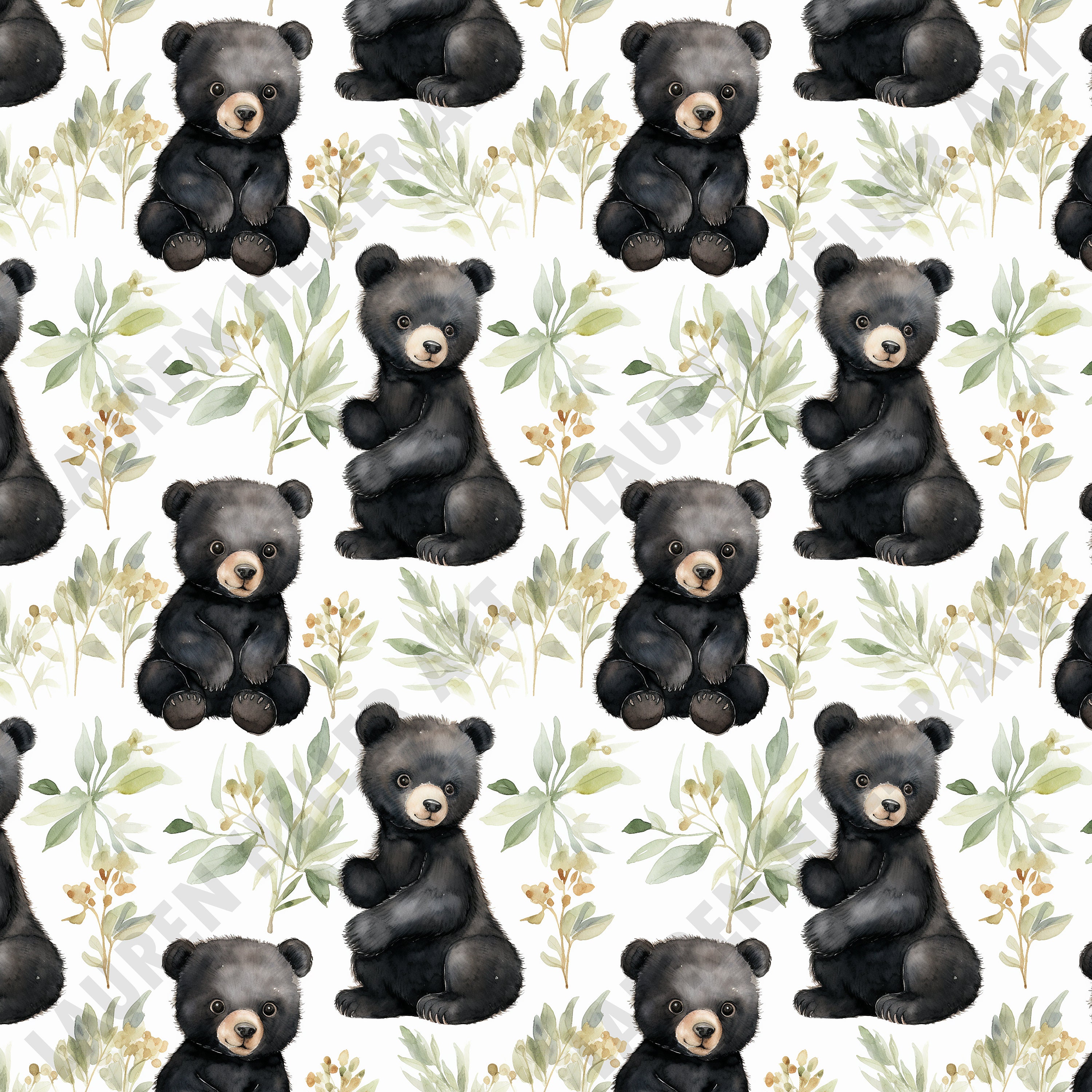Watercolor Baby Black Bears Seamless Repeating Pattern 2 - Etsy