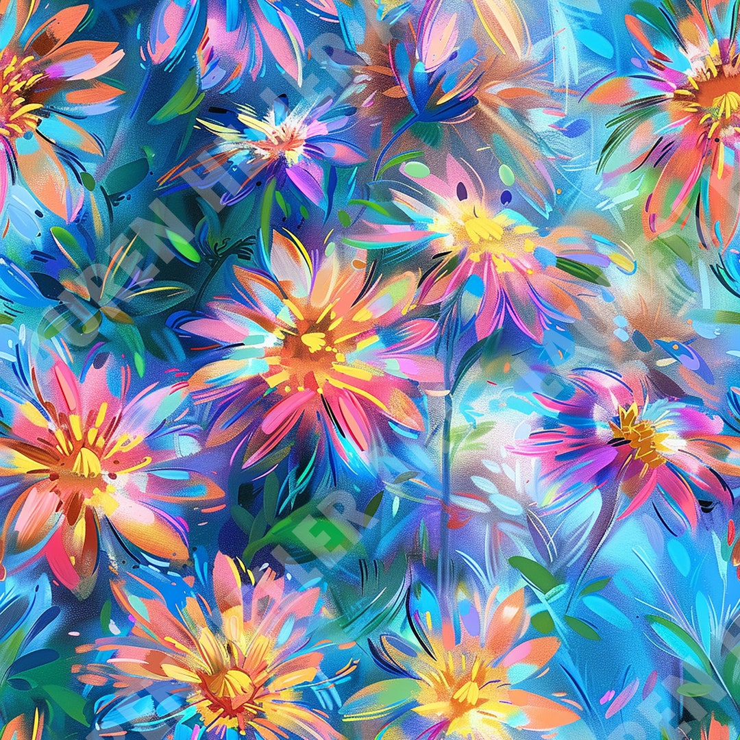Abstract Expressionism Daisies and Wildflowers - Seamless, Repeating ...