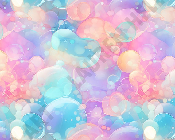 Watercolor Pastel Rainbow Bubbles Seamless Pattern (digital Download ...