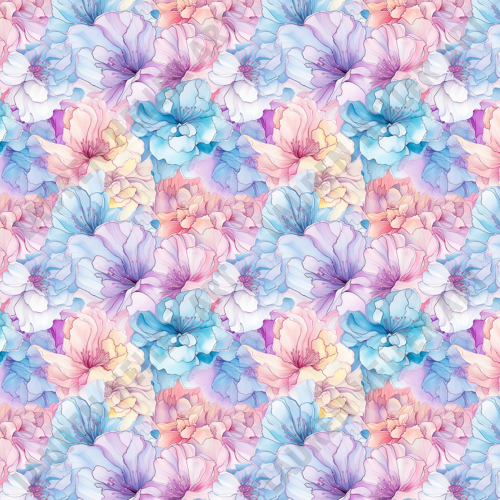 Floral Wildflower Texile Design Repeatable Digital Paper Alcohol Ink Flowers Pastel Flowers ...