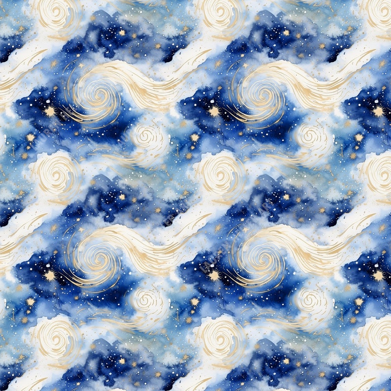 Starry Night Stars and Swirls - Seamless, Repeating Pattern - 2 Files ...