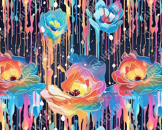 Rainbow Dripping Peonies Seamless Repeating Pattern 2 - Etsy
