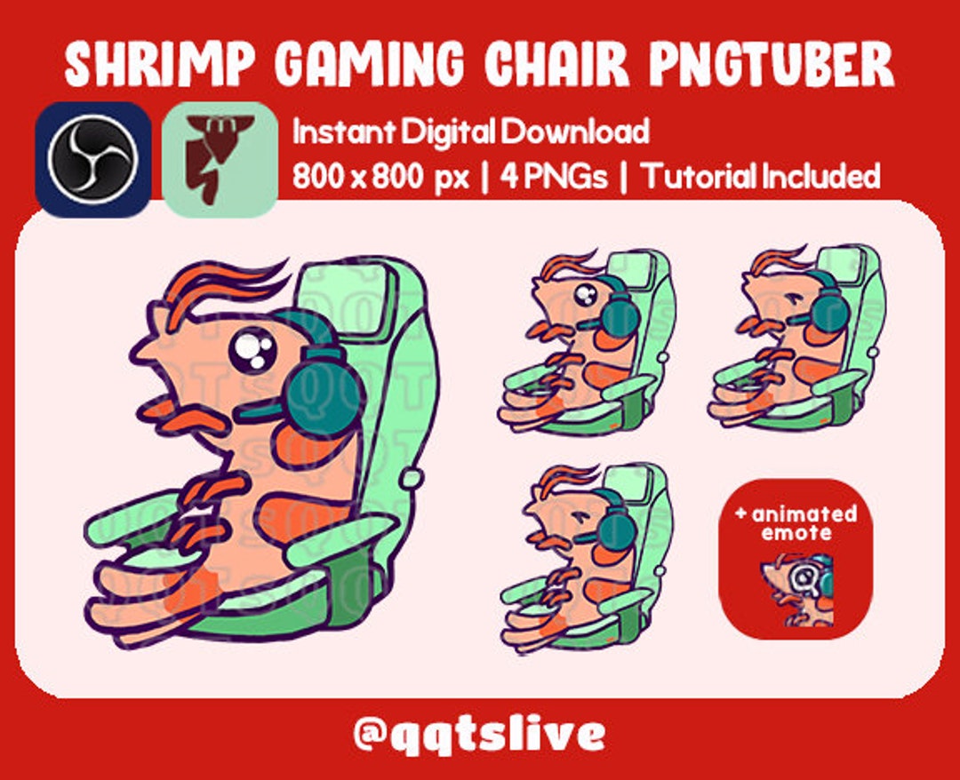 SHRIMP GAMER Pngtuber / Text-to-speech Stream Pet + FREE Animated Emote ...