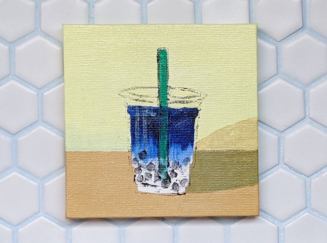 Butterfly Pea Flower Boba on Yellow Background 4x4 Mini - Etsy