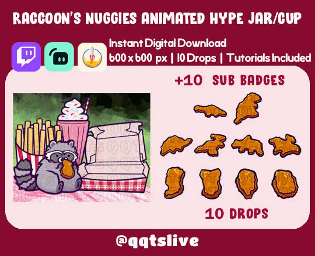 ANIMATED RACCOON NUGGETS Twitch Hype Jar - Stream Tip Cup + Sub Badges ...