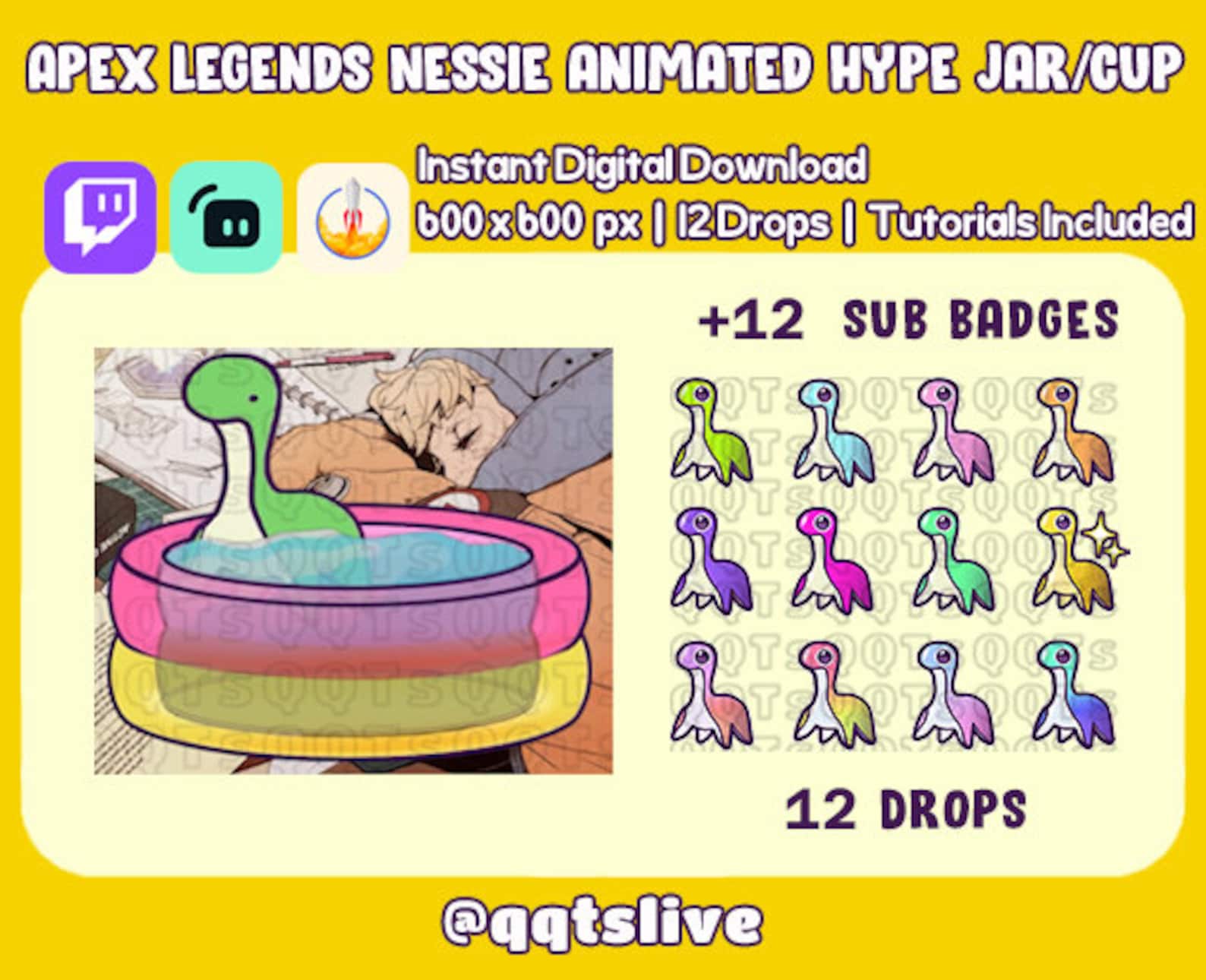 ANIMATED SUMMER NESSIE Twitch Hype Jar - Stream Tip Cup + Sub Badges ...