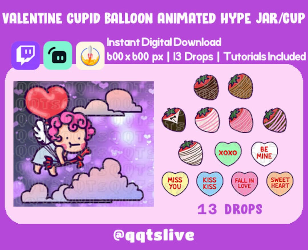 ANIMATED Twitch VALENTINE'S CUPID Heart Hype Jar - Stream Tip Cup / Jar ...