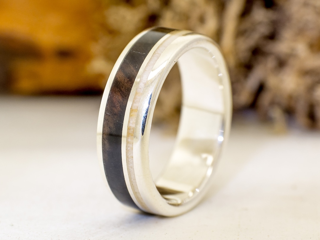 Moose Horn Ring and White Ebony Ring Wood With Sterling Ring - Mens ...