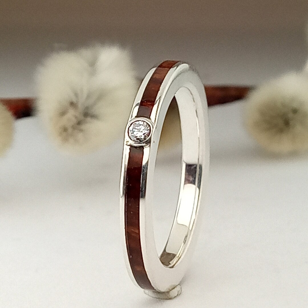 Silver Ring and Briar Root Wood - Engagement Band - Diamond Ring ...