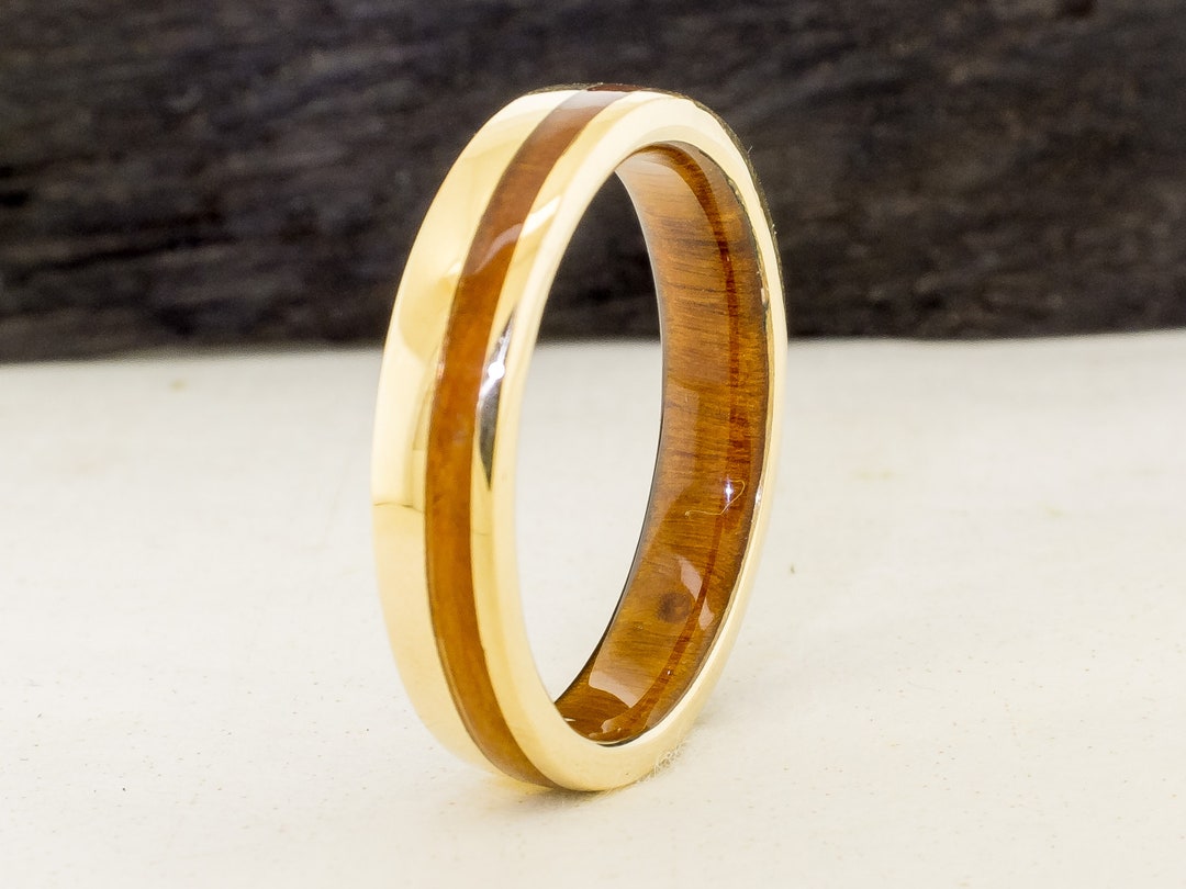 Original Gold Ring With Lignum Vitae Wood . Yellow Gold Ring . Gold ...