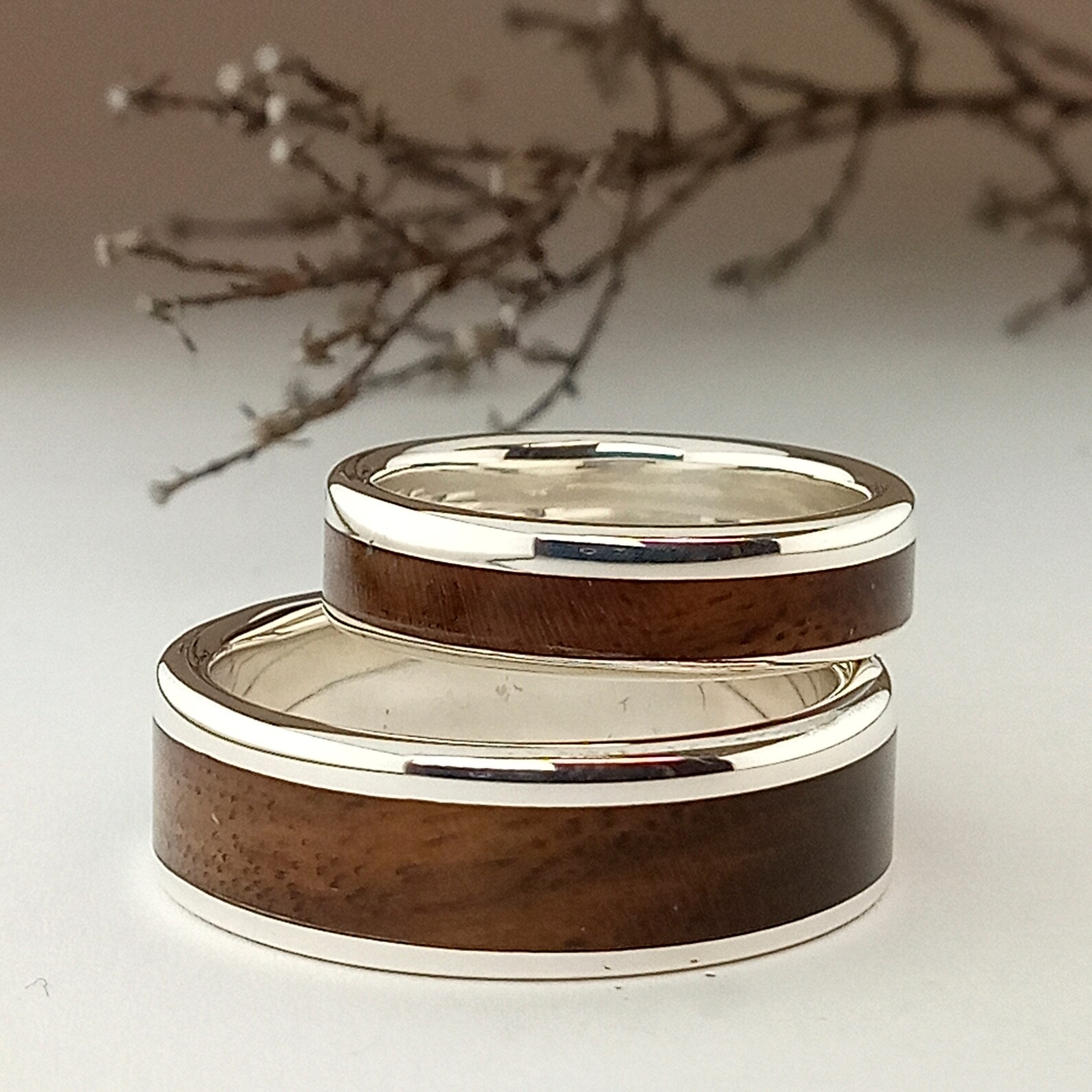 Walnut Wood and Silver Sterling Rings Mens Wood Set Rings - Etsy