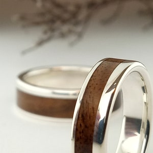 Walnut Wood and Silver Sterling Rings - Mens Wood Set Rings - Mens ...