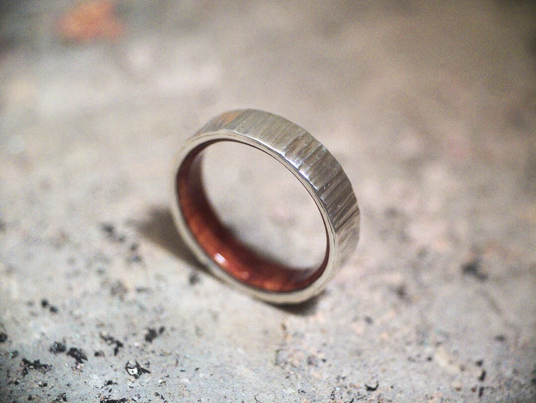Briar Root Wood and Silver Sterling Ring . Martele Brushed. - Man Ring ...