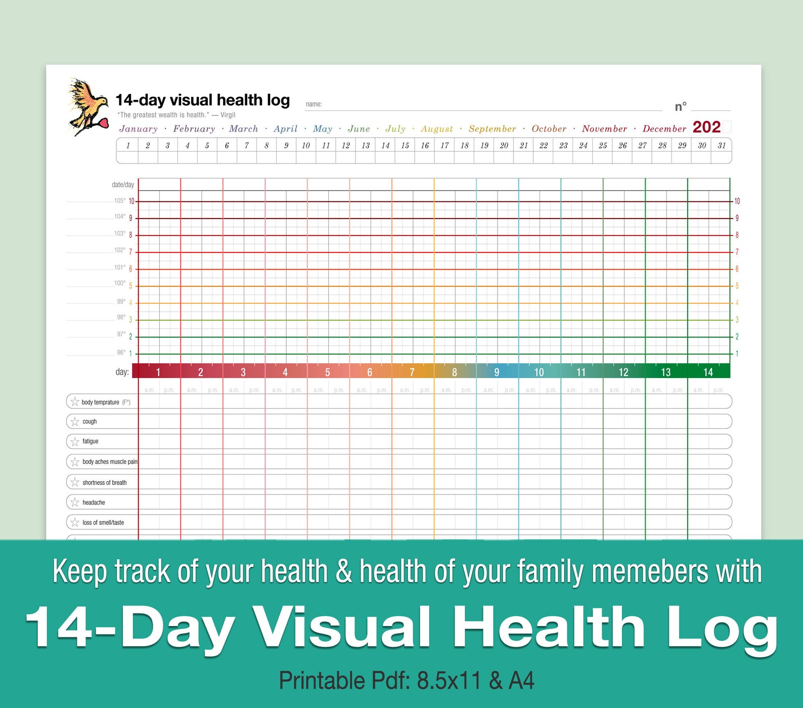 14-day Visual Health Log - Etsy