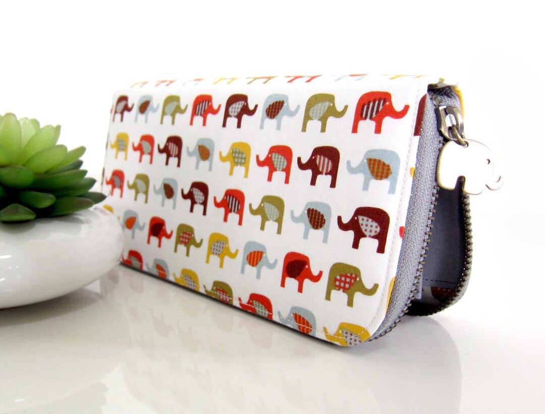 VEGAN WALLET in Cute Elephants Fabric, Womens Wallet, Women's Wallet ...