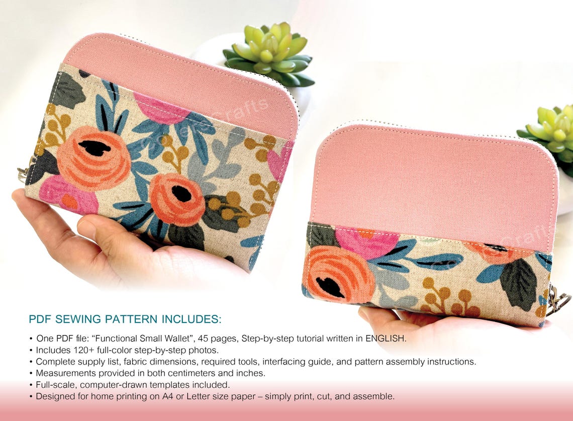 Functional Small Wallet, Zipper Wallet Sewing Pattern: Small Wallet ...