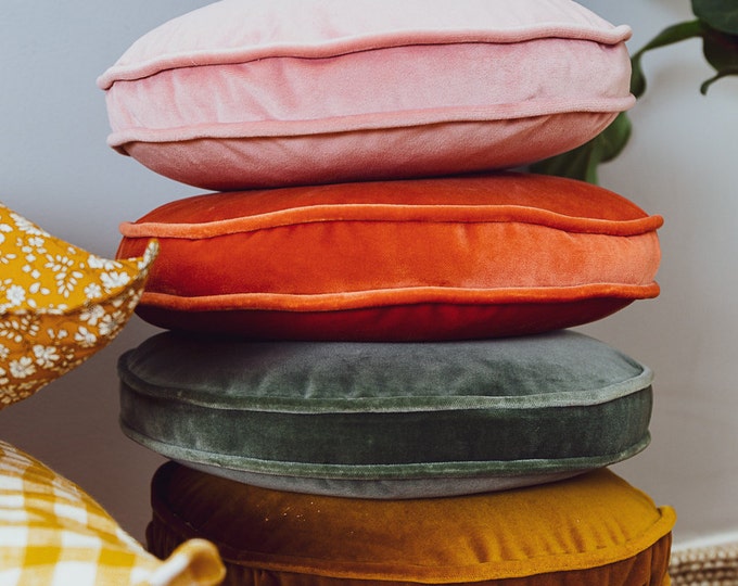 Round Velvet Cushions - Bright Colours - Etsy