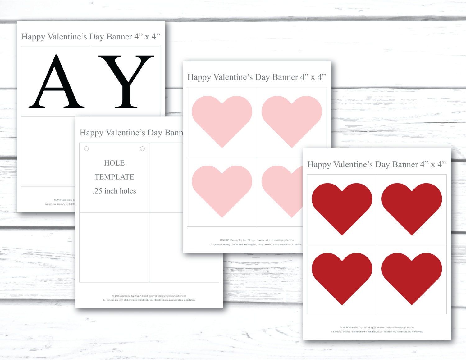 PRINTABLE Happy Valentine's Day Banner, Digital Download Heart Vday ...