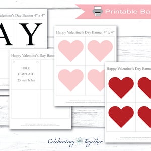 PRINTABLE Happy Valentine's Day Banner, Digital Download Heart Vday ...