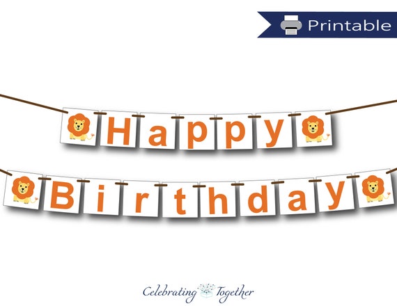 PRINTABLE lion happy birthday banner, instant download safari 1st ...