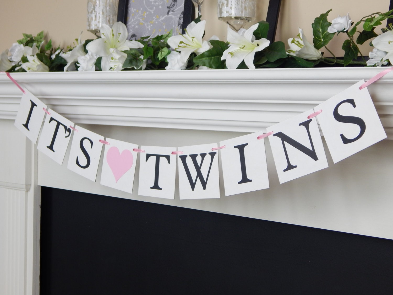 Its Twins Banner, Twice Blessed, Gender Reveal Party, Baby Shower ...