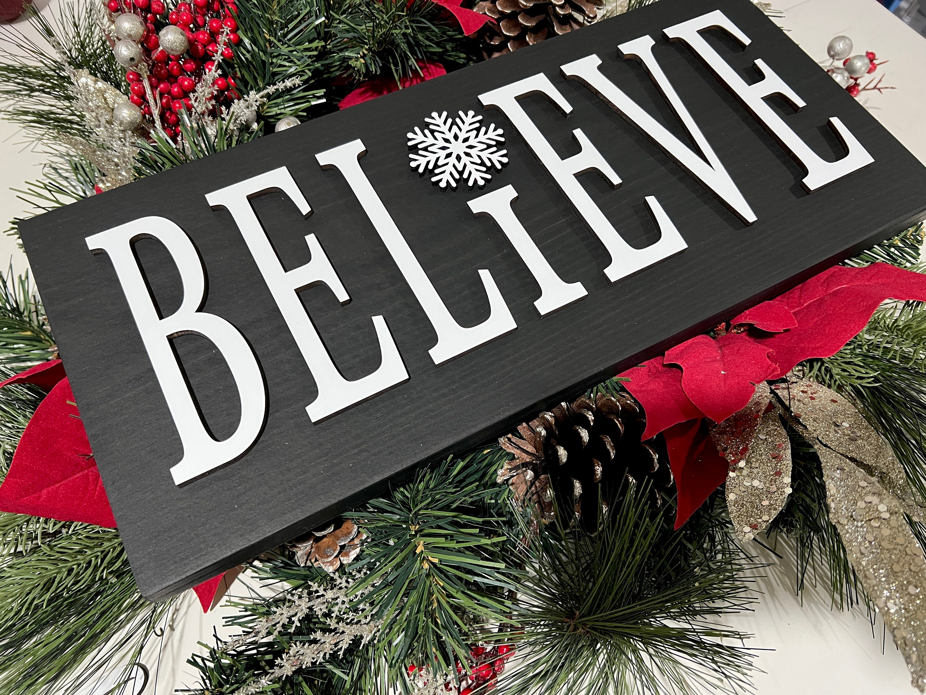Believe Sign, Christmas Decorations, 3D Holiday Decor, Holiday Wood ...