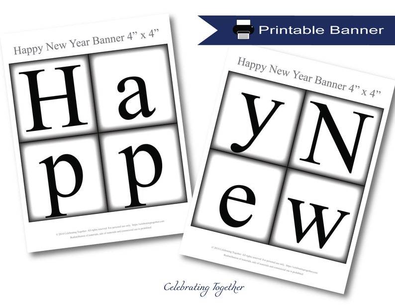 PRINTABLE Happy New Year banner with gold stars instant | Etsy