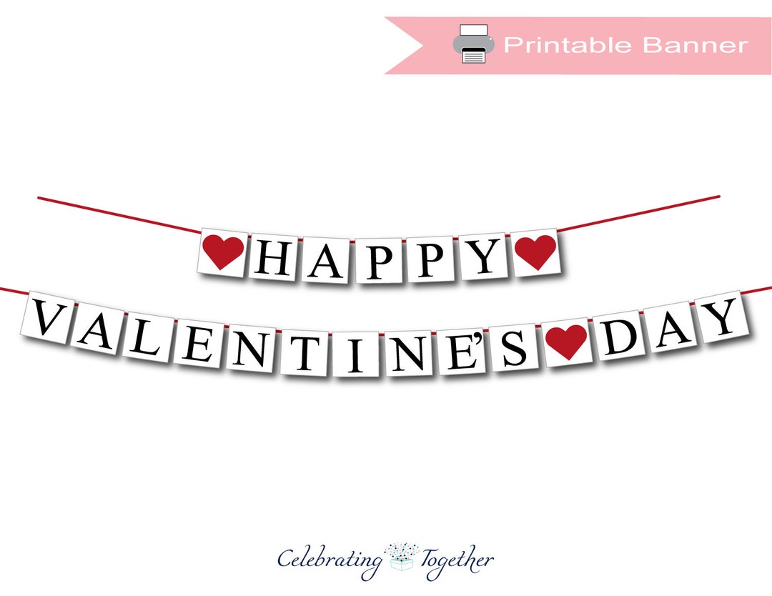 PRINTABLE Happy Valentine's Day Banner, Digital Download Heart Vday ...