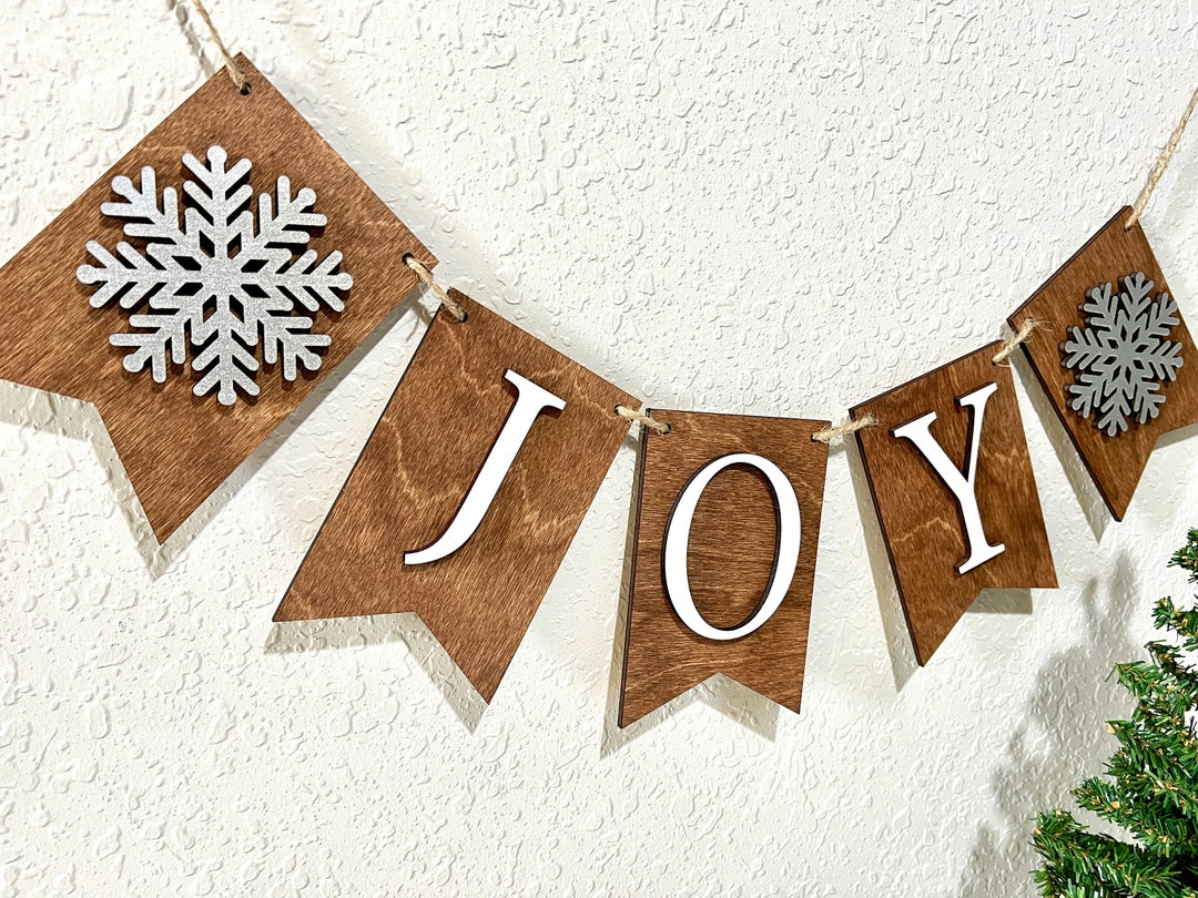 Wooden Joy Banner, Wood Holiday Banner, Rustic Holiday Garland ...