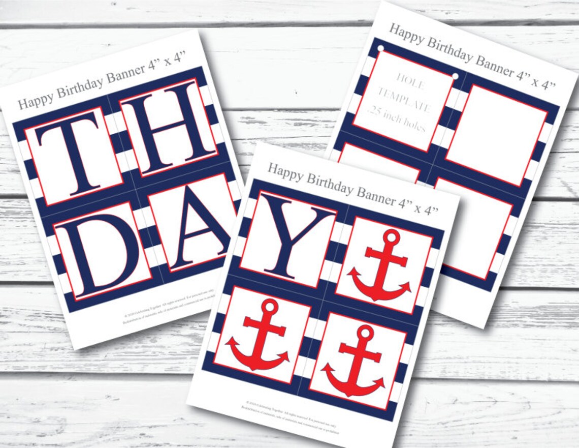Printable Nautical Birthday Banner Instant Download Happy | Etsy