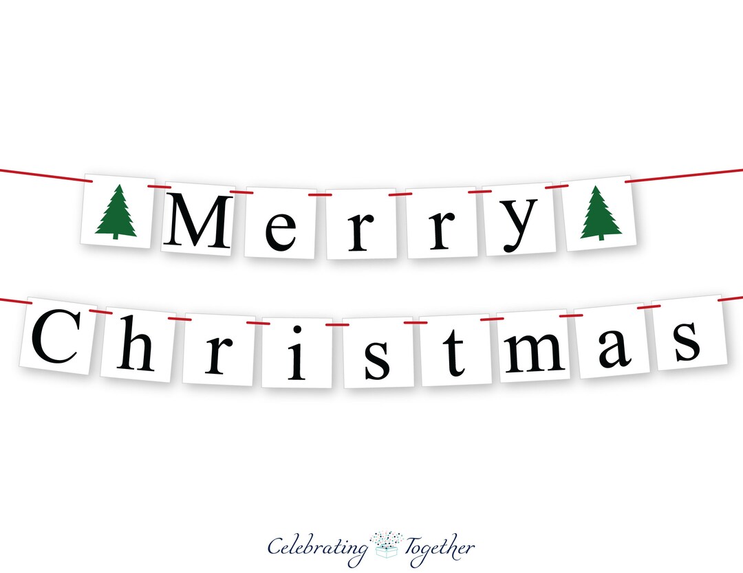 Merry Christmas Banner With Evergreen Trees, Christmas Tree Holiday ...