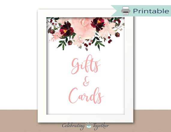 Printable gifts and cards sign, pink watercolor bridal shower ...