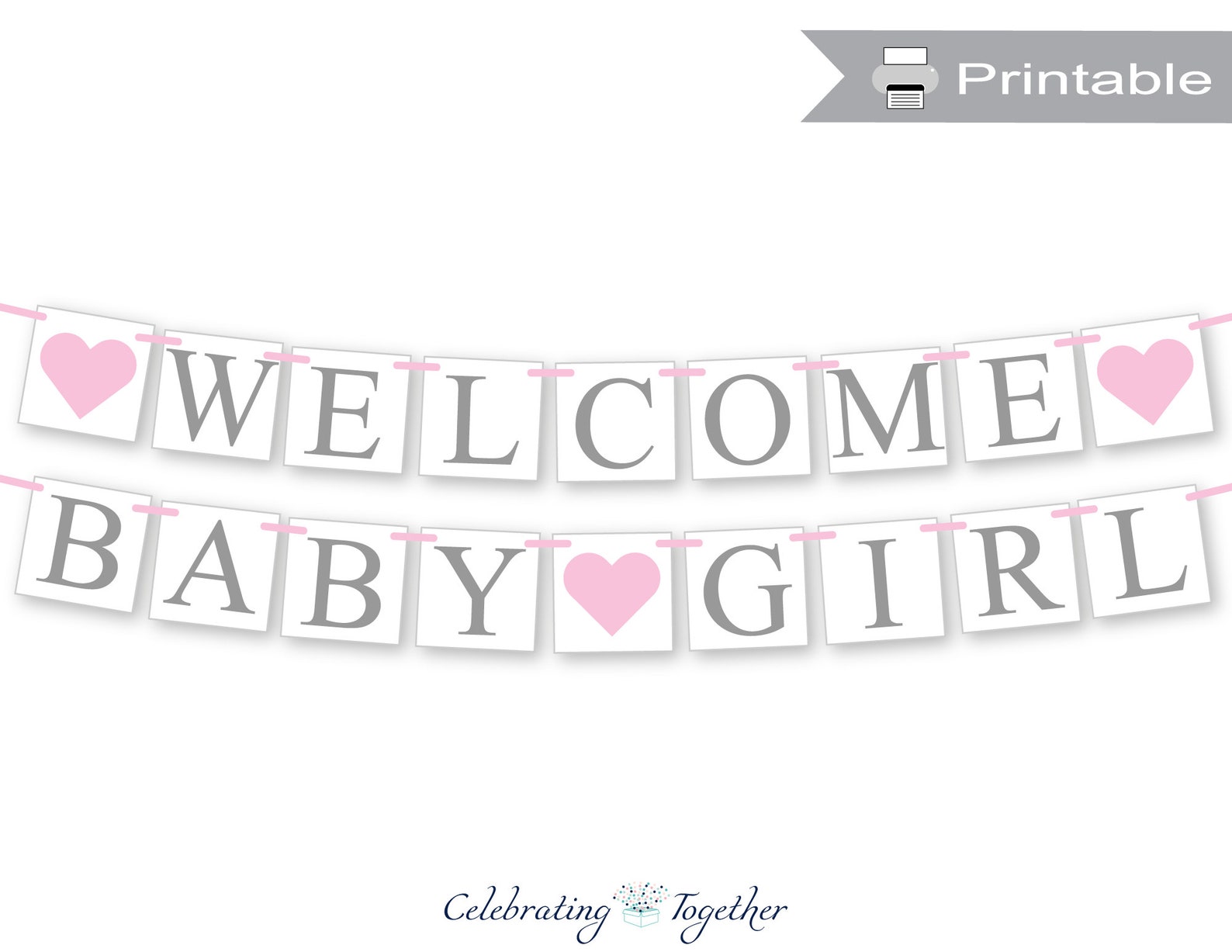 Printable Welcome Baby Girl Banner Pink and Gray Baby Shower - Etsy