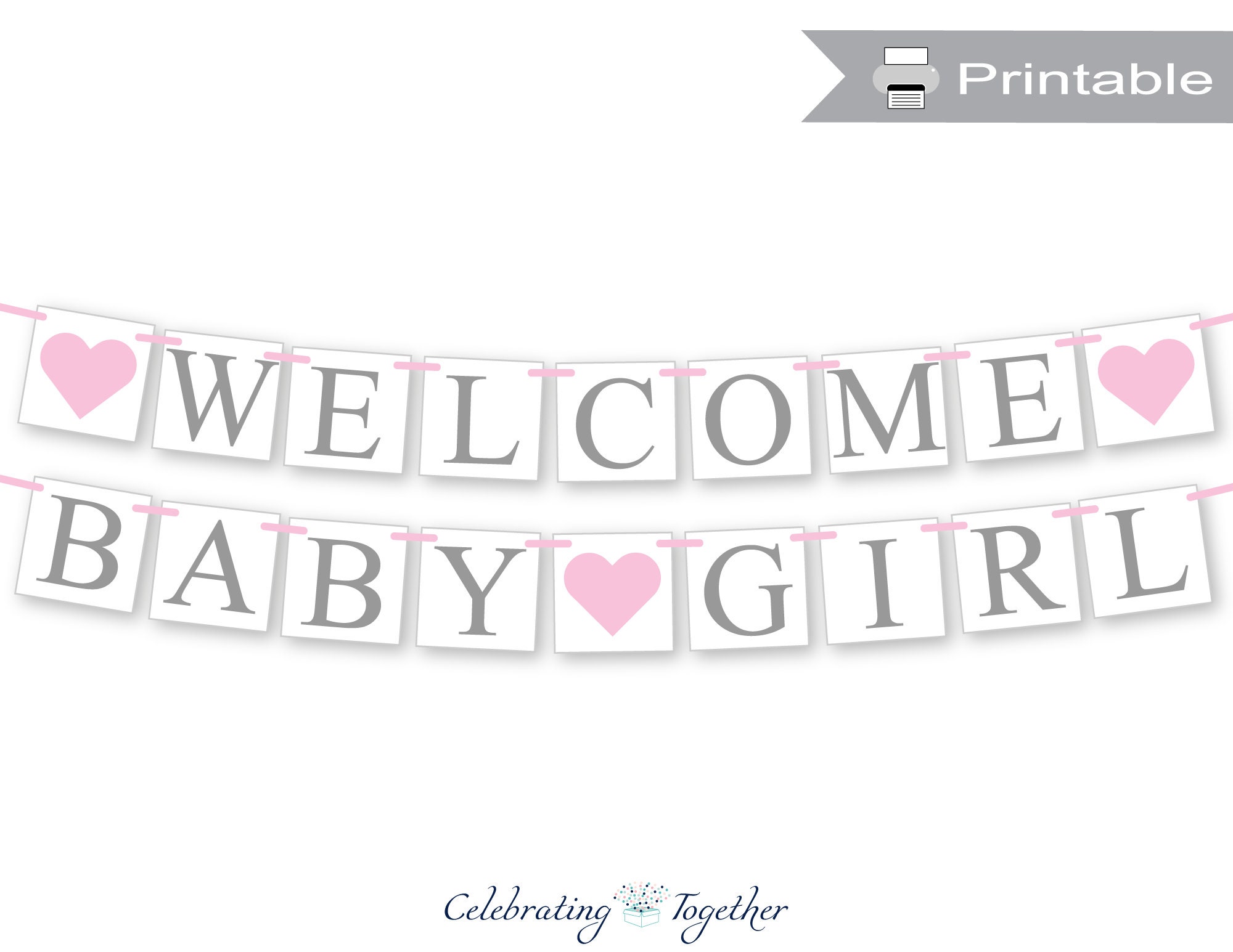 Printable Welcome Baby Girl Banner Pink and Gray Baby Shower | Etsy