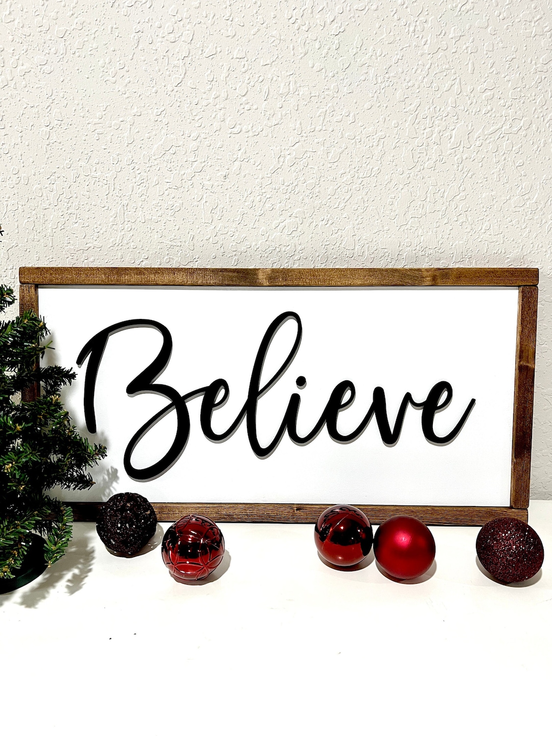 Believe Sign, Christmas Decorations, 3D Holiday Decor, Framed Wood ...