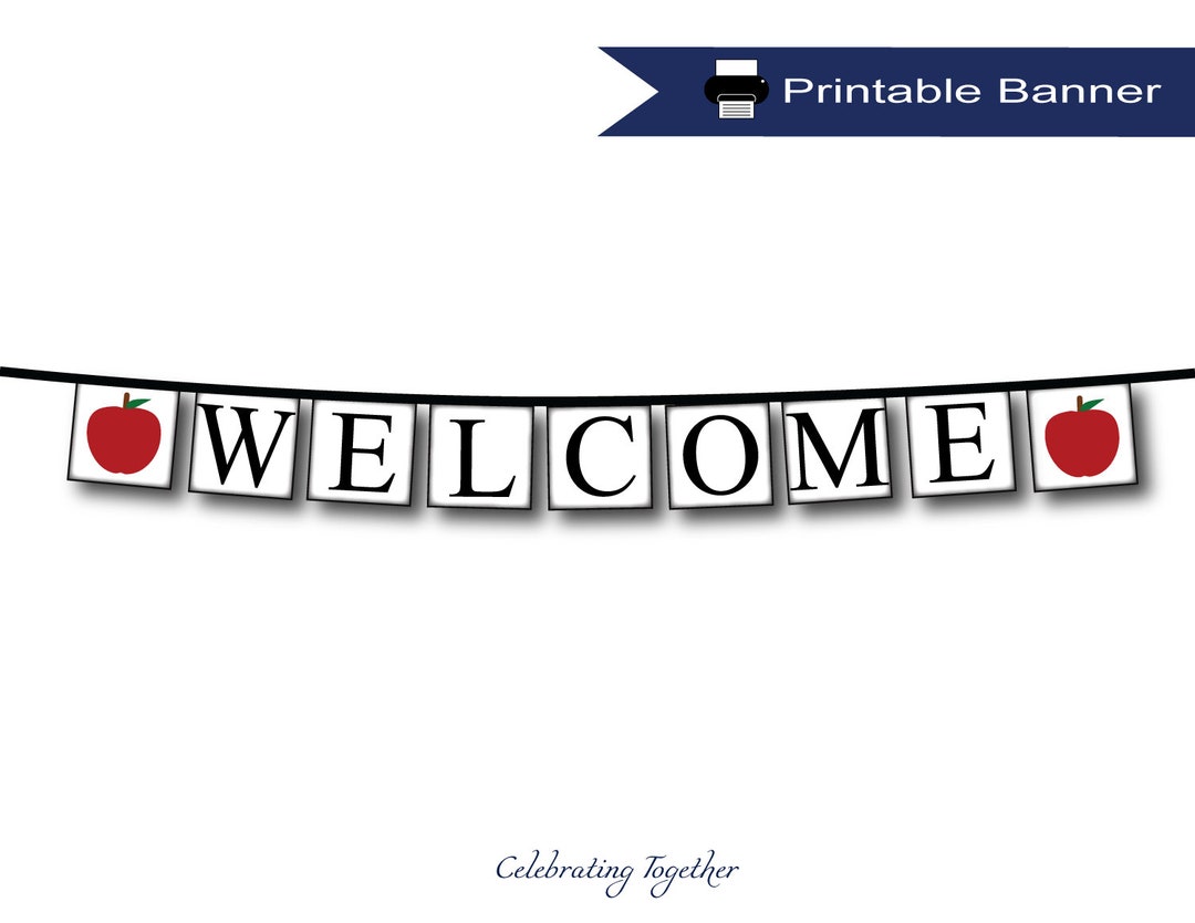 Printable Welcome Banner, Red Apple School Teacher Banner, Back to ...