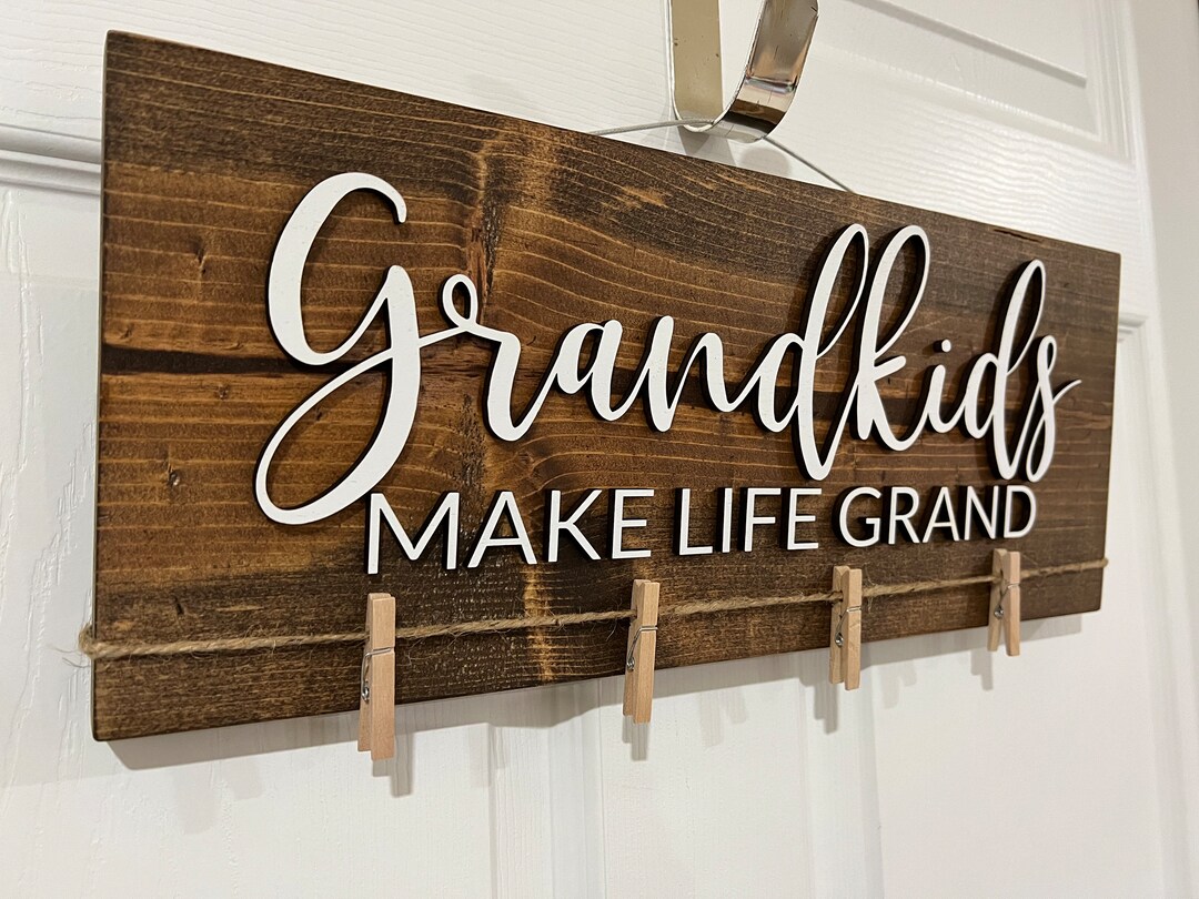 3D Grandkids Make Life Grand Sign, Wood Signs for Grandparents, Rustic ...