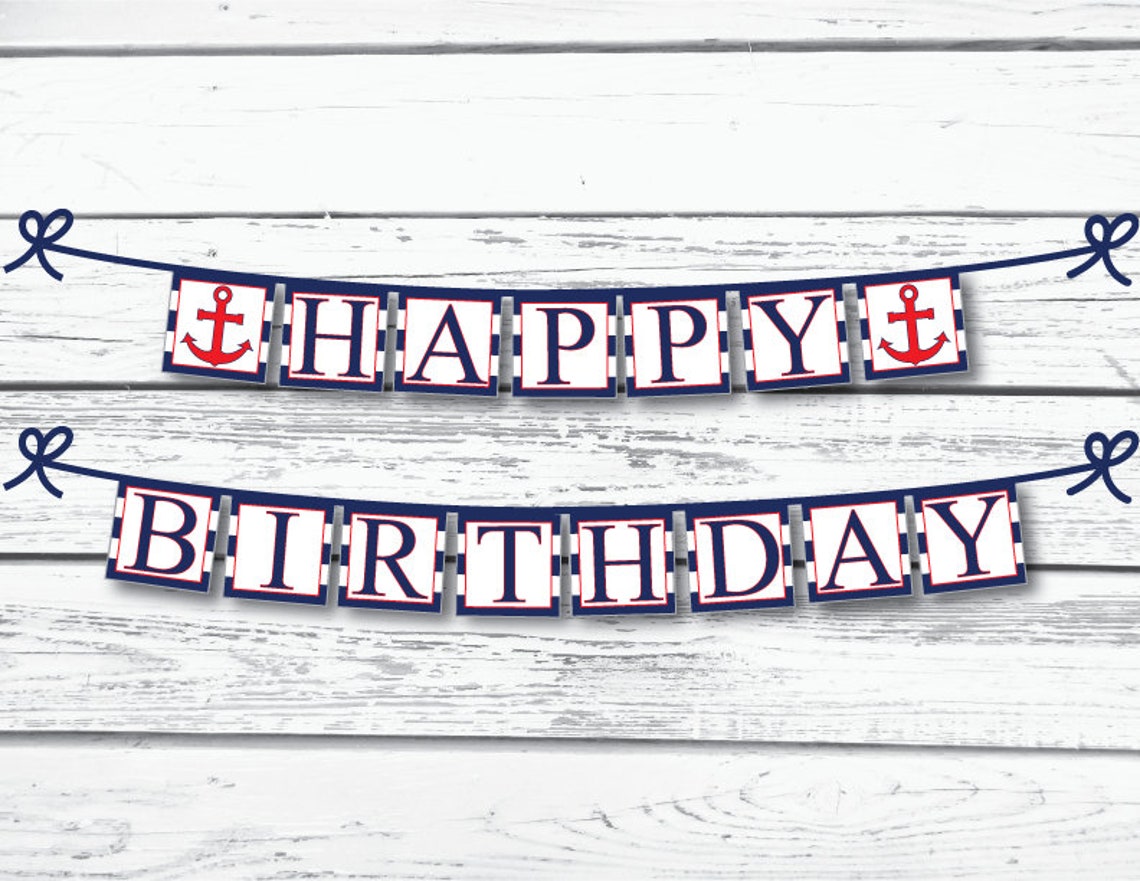 Printable Nautical Birthday Banner Instant Download Happy | Etsy