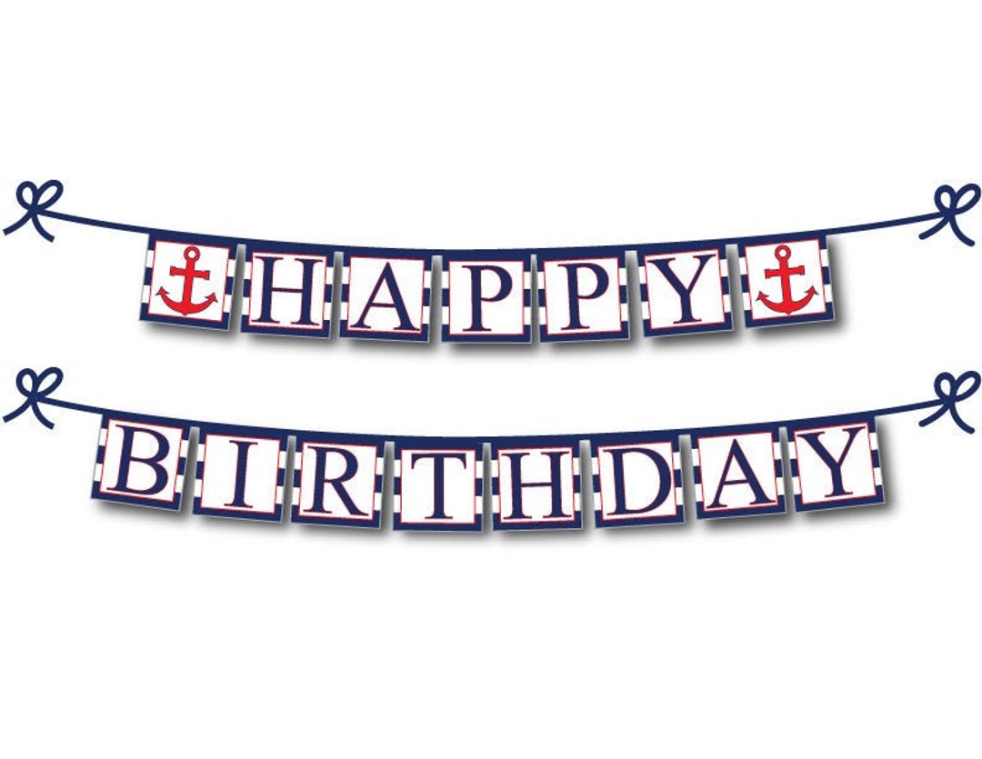 Printable Nautical Birthday Banner, Instant Download Happy Birthday ...