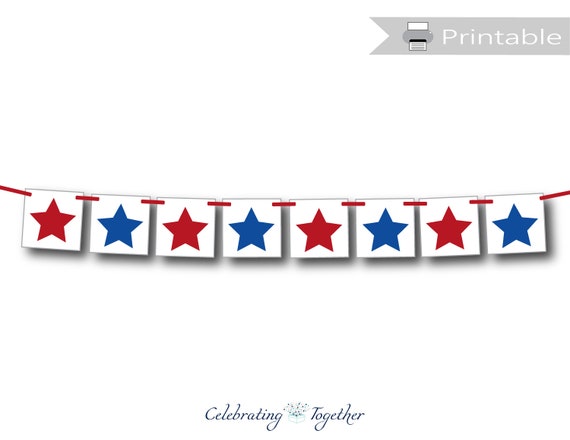 printable star banner, happy 4th of July instant download red white and ...