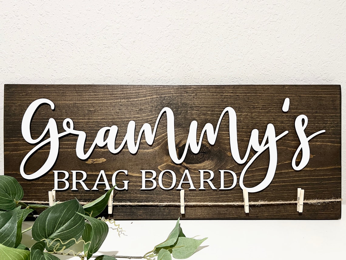 Grammy's Brag Board Sign, Wood Sign for Grandparents, Rustic Home Decor ...