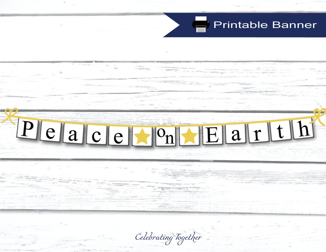 PRINTABLE Peace on Earth Banner With Gold Stars, Instant Download ...