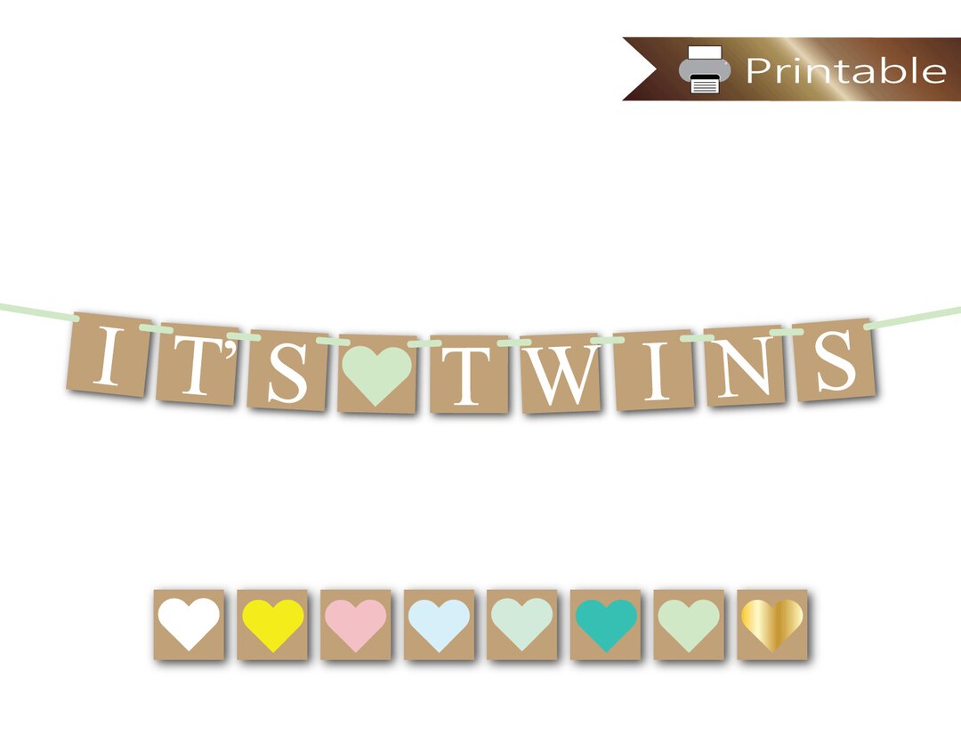 Printable Its Twins Banner, Rainbow Printable Baby Shower Decorations ...