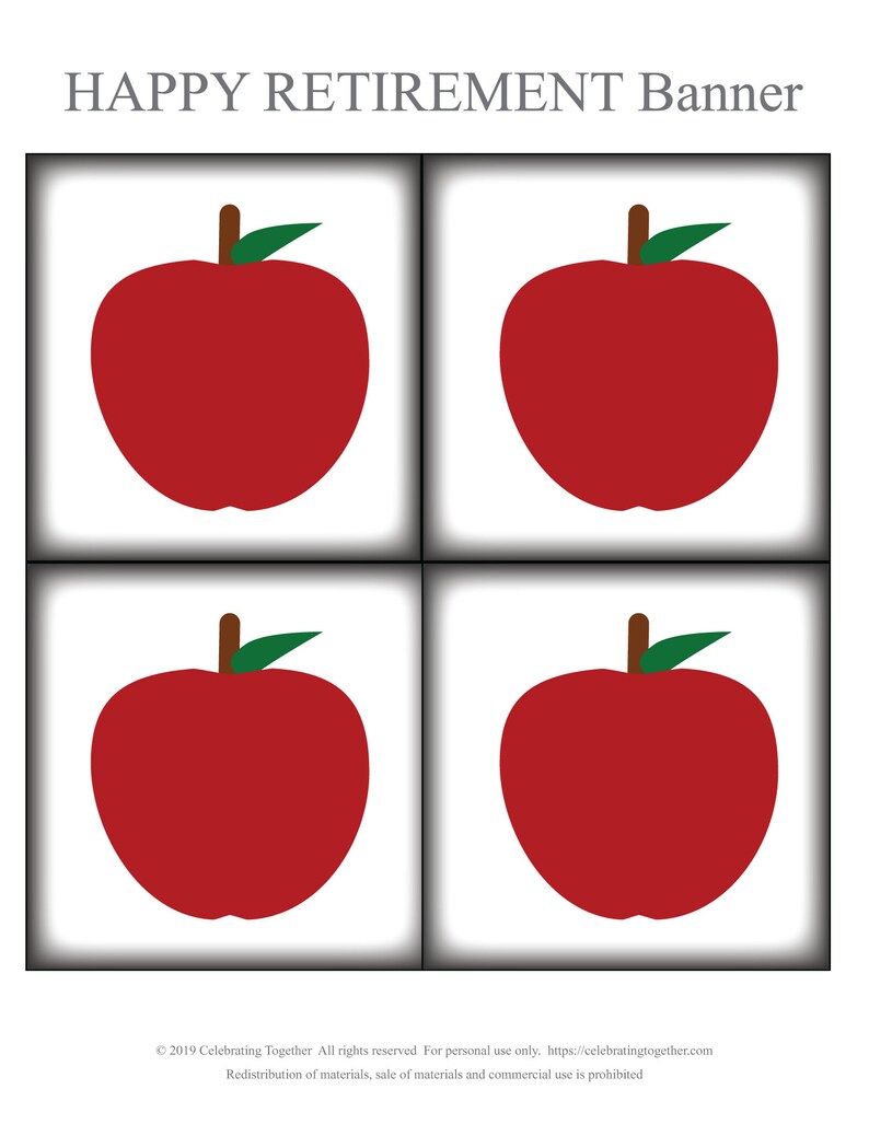 Printable Happy Retirement Banner Red Apple School Teacher - Etsy