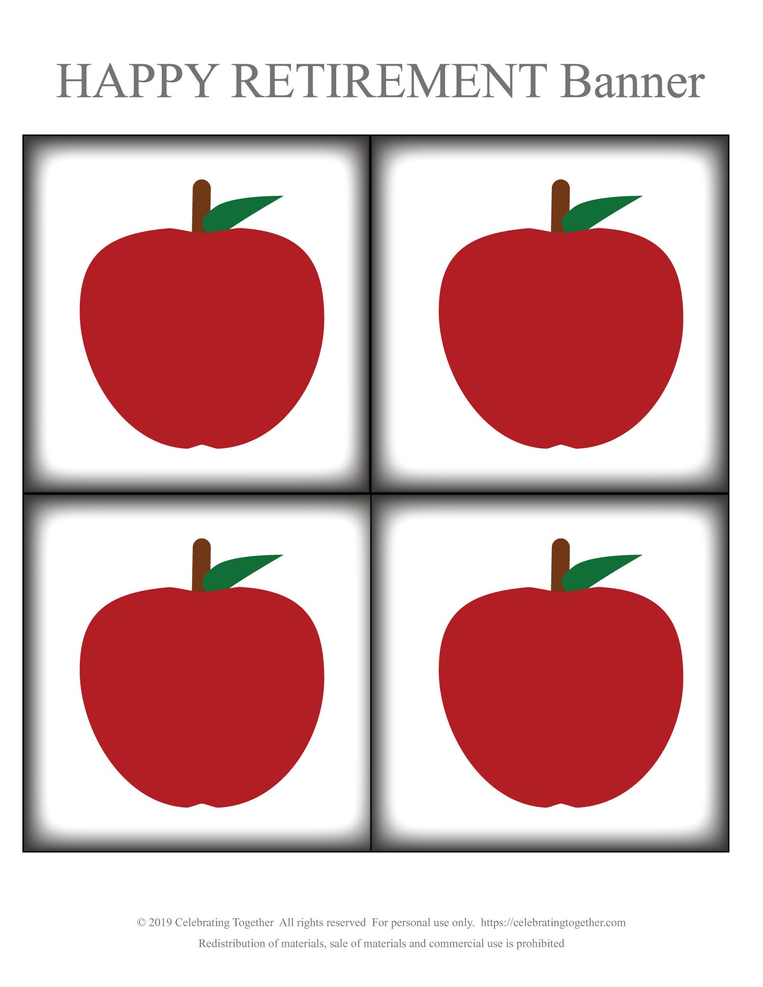 Printable Happy Retirement Banner, Red Apple School Teacher Retirement ...